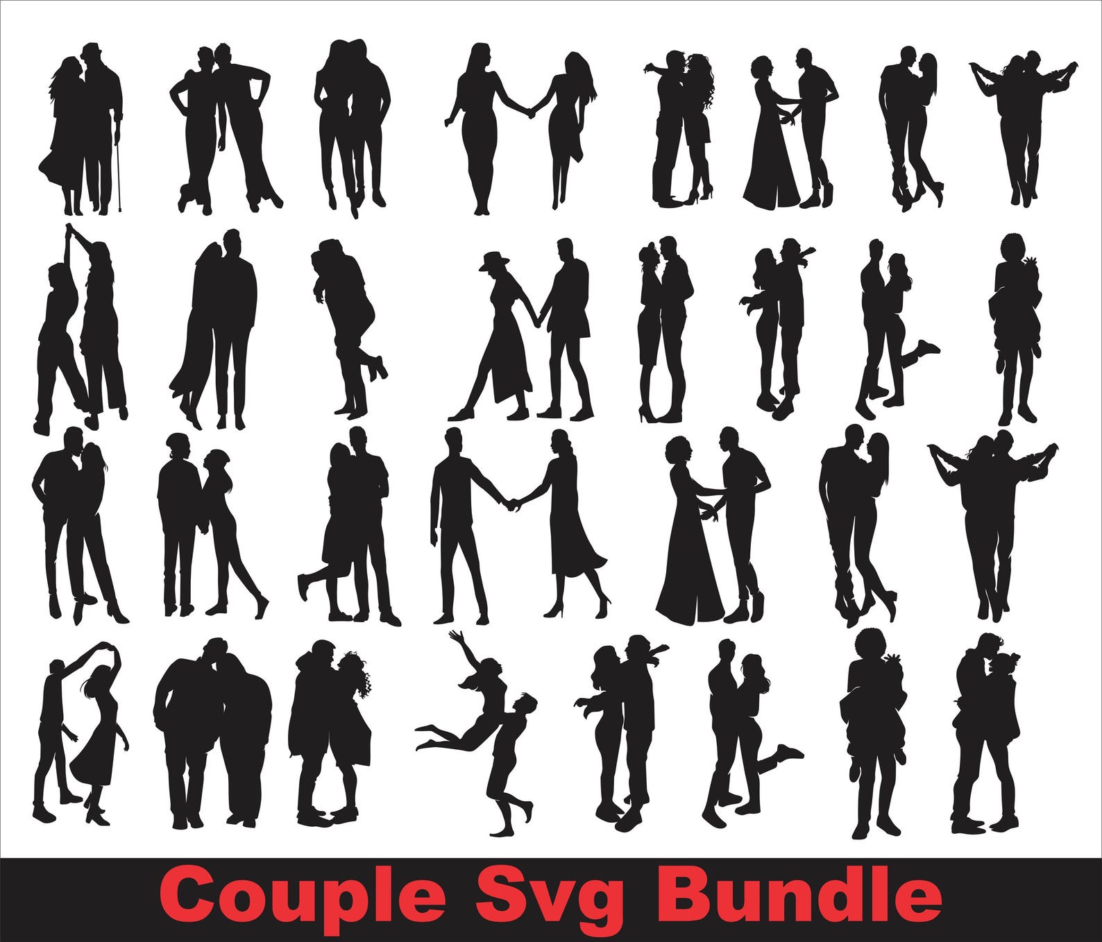Couple Svg Bundle, Couple Clipart, Couple Silhouette, Lovers Svg Bundle ...