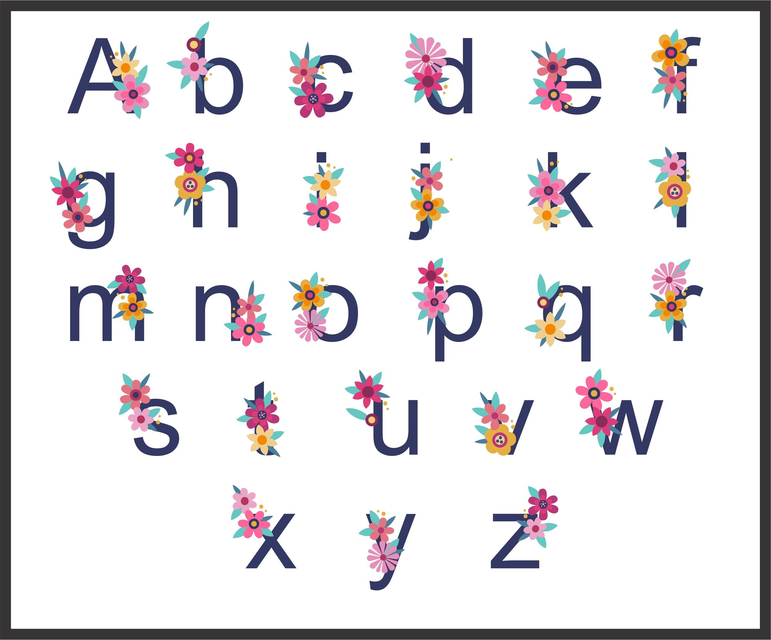 Floral Font Svg, A-Z Full Flower Alphabet Svg Designs, Uppercase ...