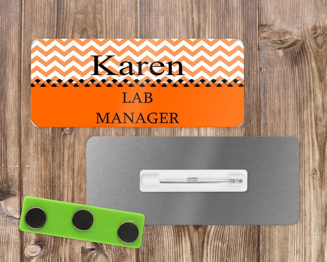 Custom Name Tag, Chevron Name Work Badge, Magnetic or Pin Back - Etsy