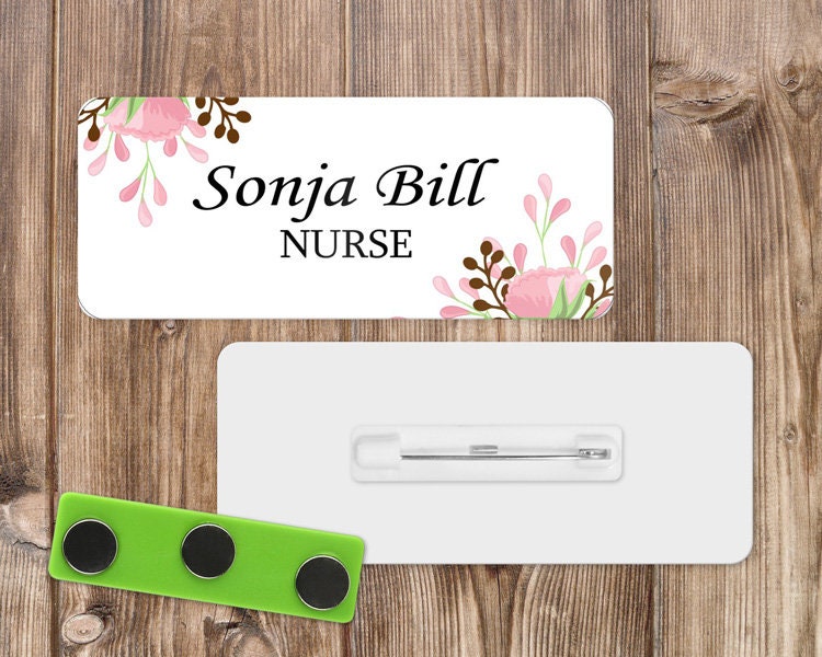 Custom Pink Flower Name Tag Name Badge Magnetic or Pin Back - Etsy