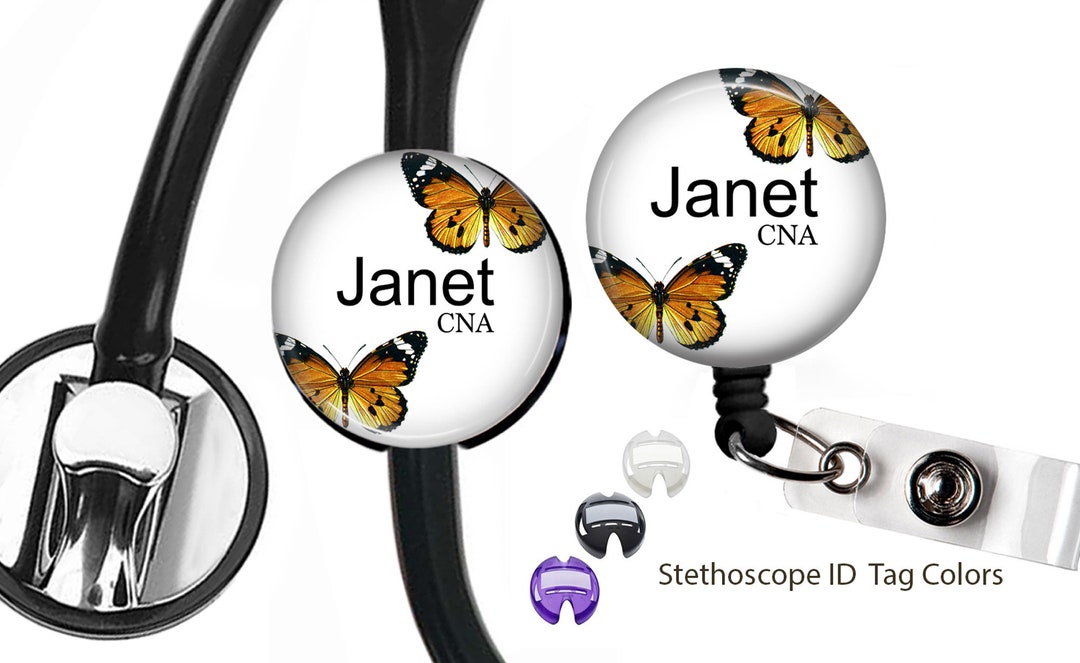 Butterfly Stethoscope ID Tag, Matching Personalized Retractable ID ...