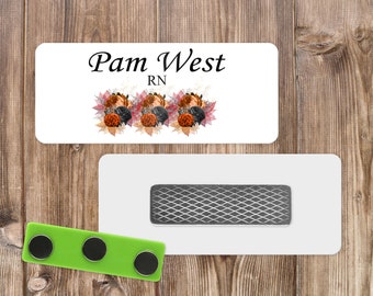 Custom Teal Roses Name Tag Flower Name Badge Magnetic or Pin - Etsy
