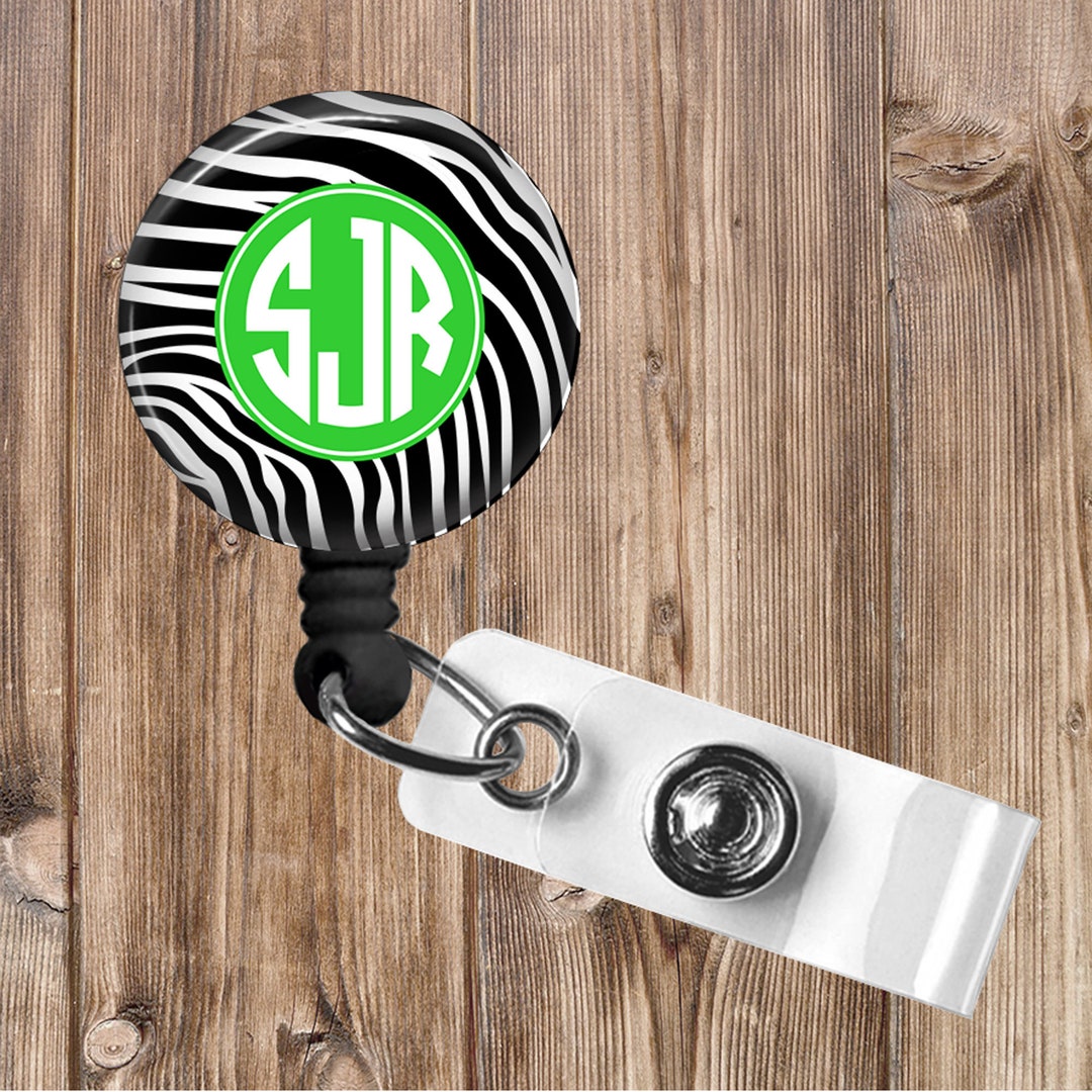 Zebra Badge Reel, Personalized Custom Monogrammed Retractable No Twist ...