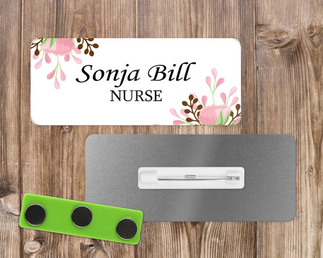 Custom Pink Flower Name Tag, Name Badge, Magnetic or Pin Back - Etsy