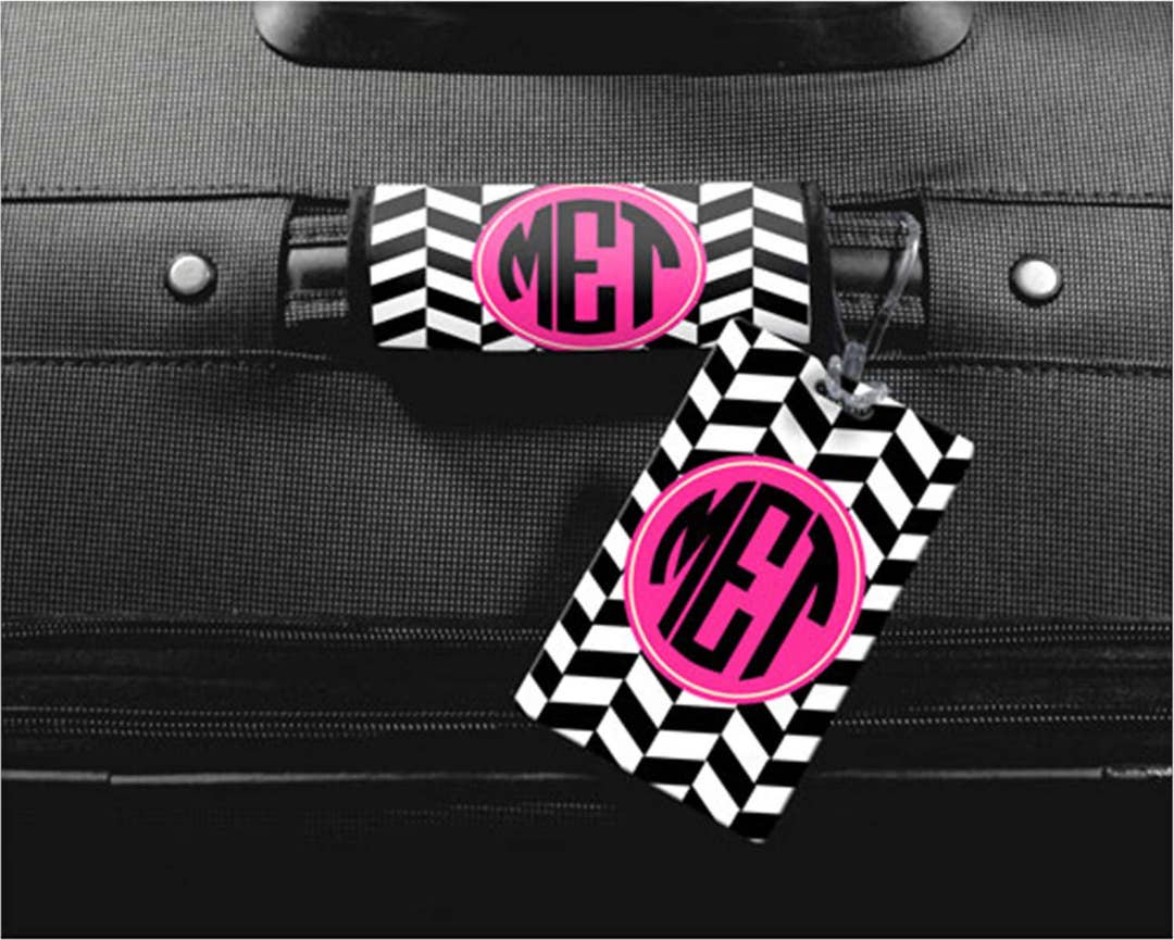 Herringbone Luggage Tag Monogrammed Bag Tag Personalized Travel Luggage ...