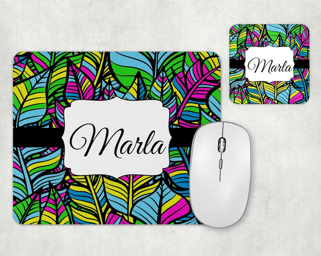 Personalized Mousepad and Coaster Set: Colorful Leaves Desk Decor - Etsy