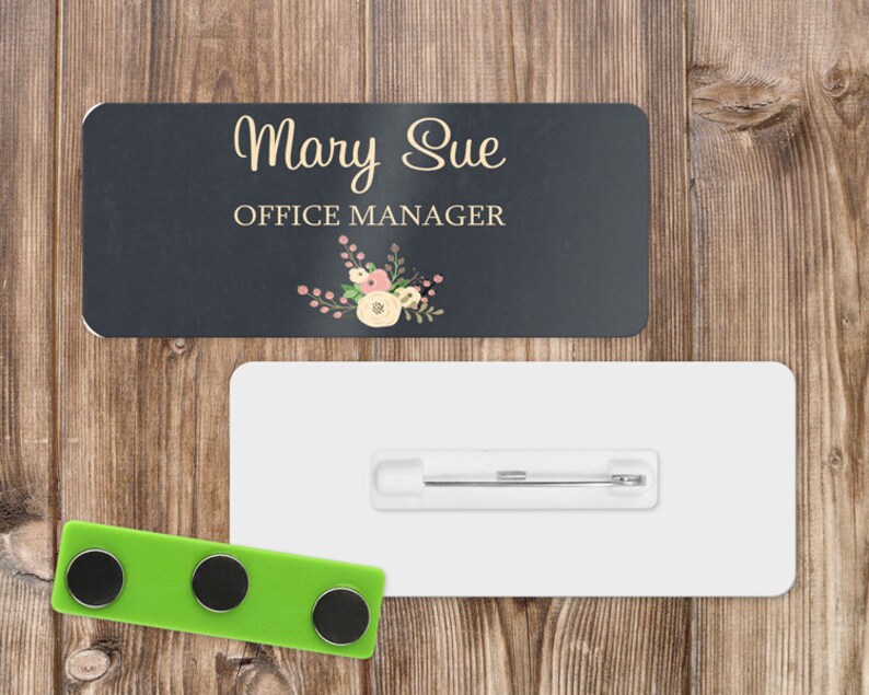 Custom Floral Rose Name Badge Name Tag Magnetic or Pin Back - Etsy