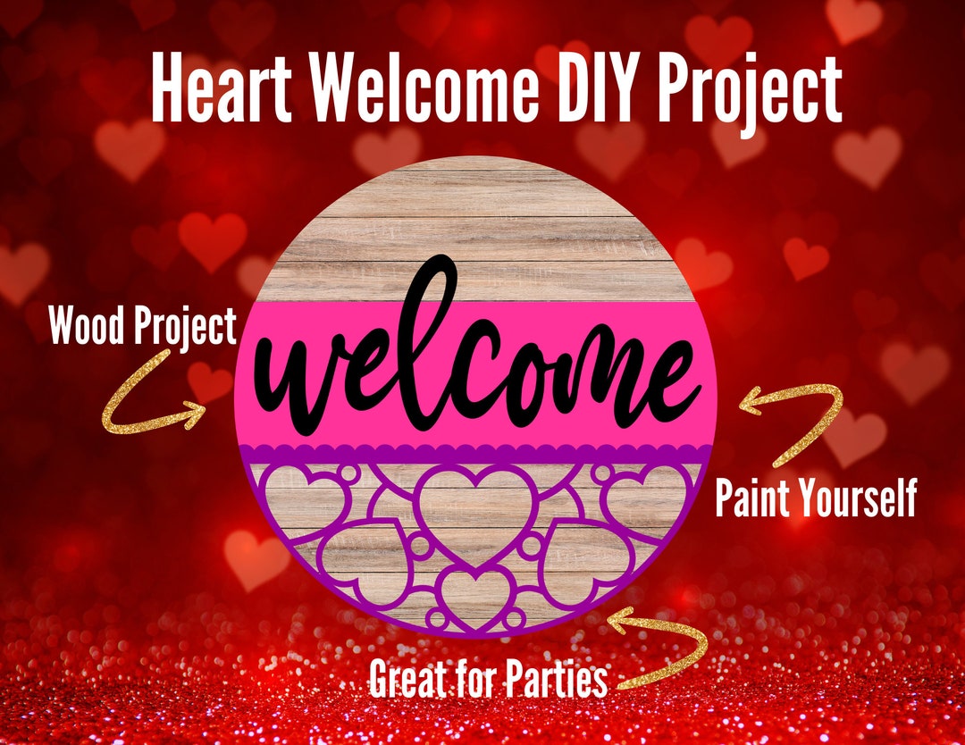 Heart Welcome Wood Door Hanger DIY Kit, Paint Yourself Valentine Door ...