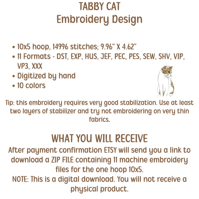 Tabby Cat Machine Embroidery Design. Embroidery Pattern, Design ...