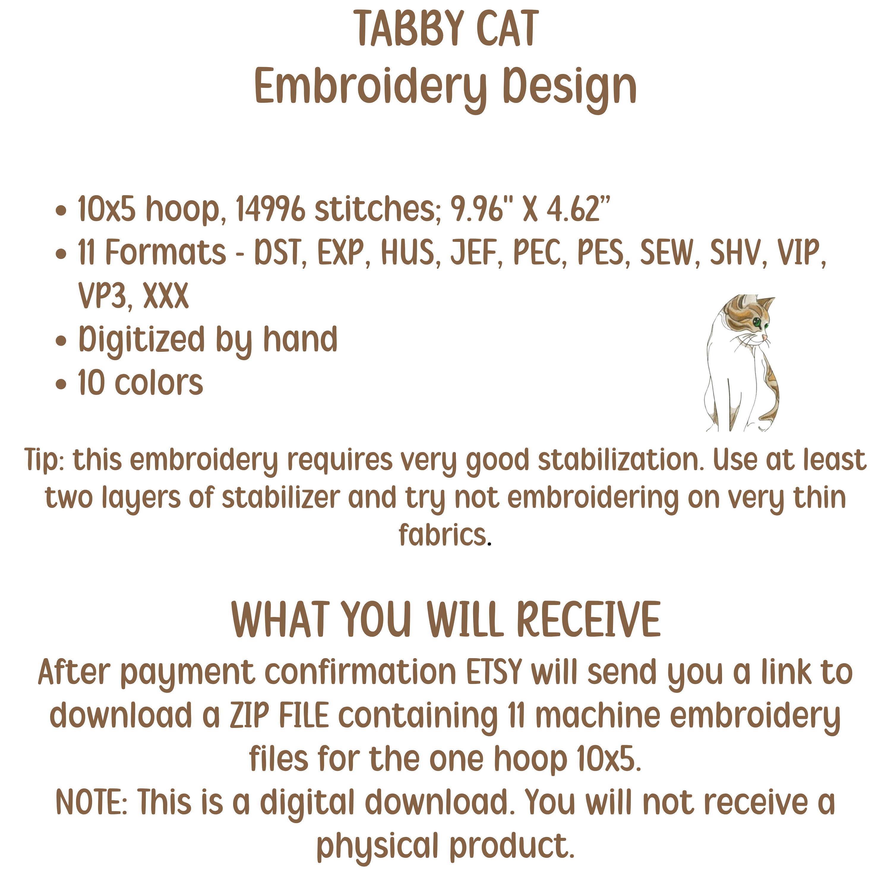 Tabby Cat Machine Embroidery Design. Embroidery Pattern, Design ...