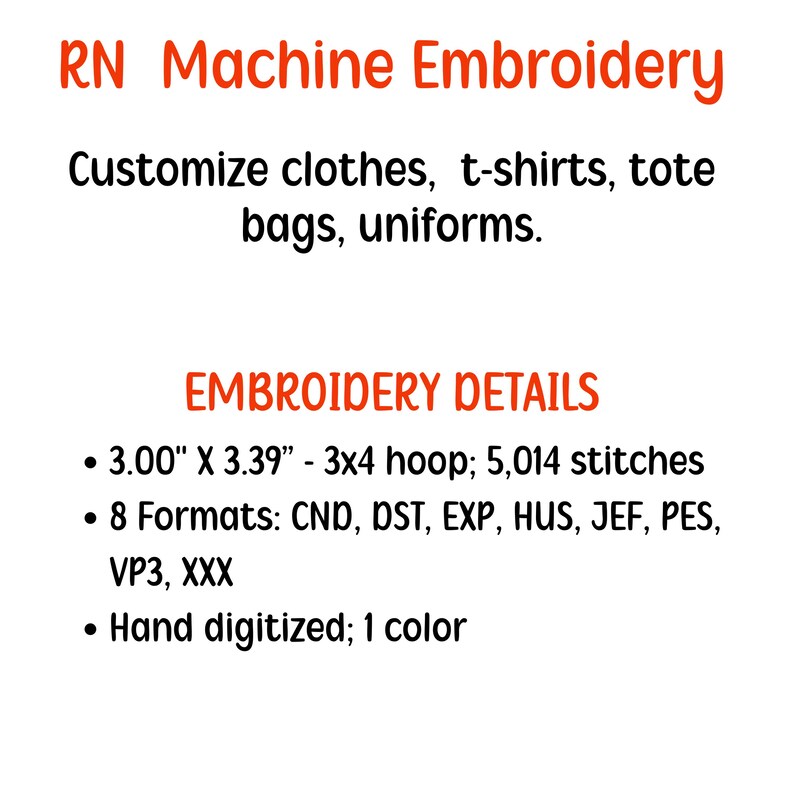 RN Machine Embroidery Design - Nurse Pattern for Scrubs, Totes, Gifts ...