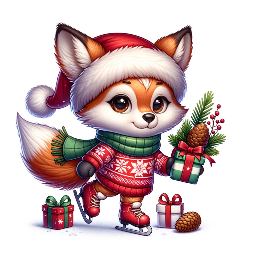 Christmas Foxes PNG SVG Graphics Bundle. Customize Holiday Cards ...