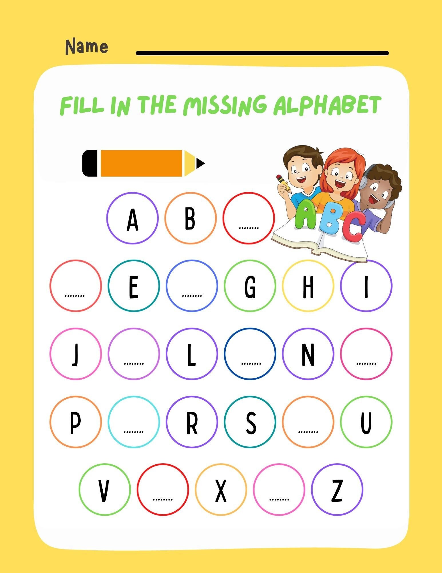 Find the Missing Alphabet, 1 Page Worksheet to Help Learn and Reinforce ...