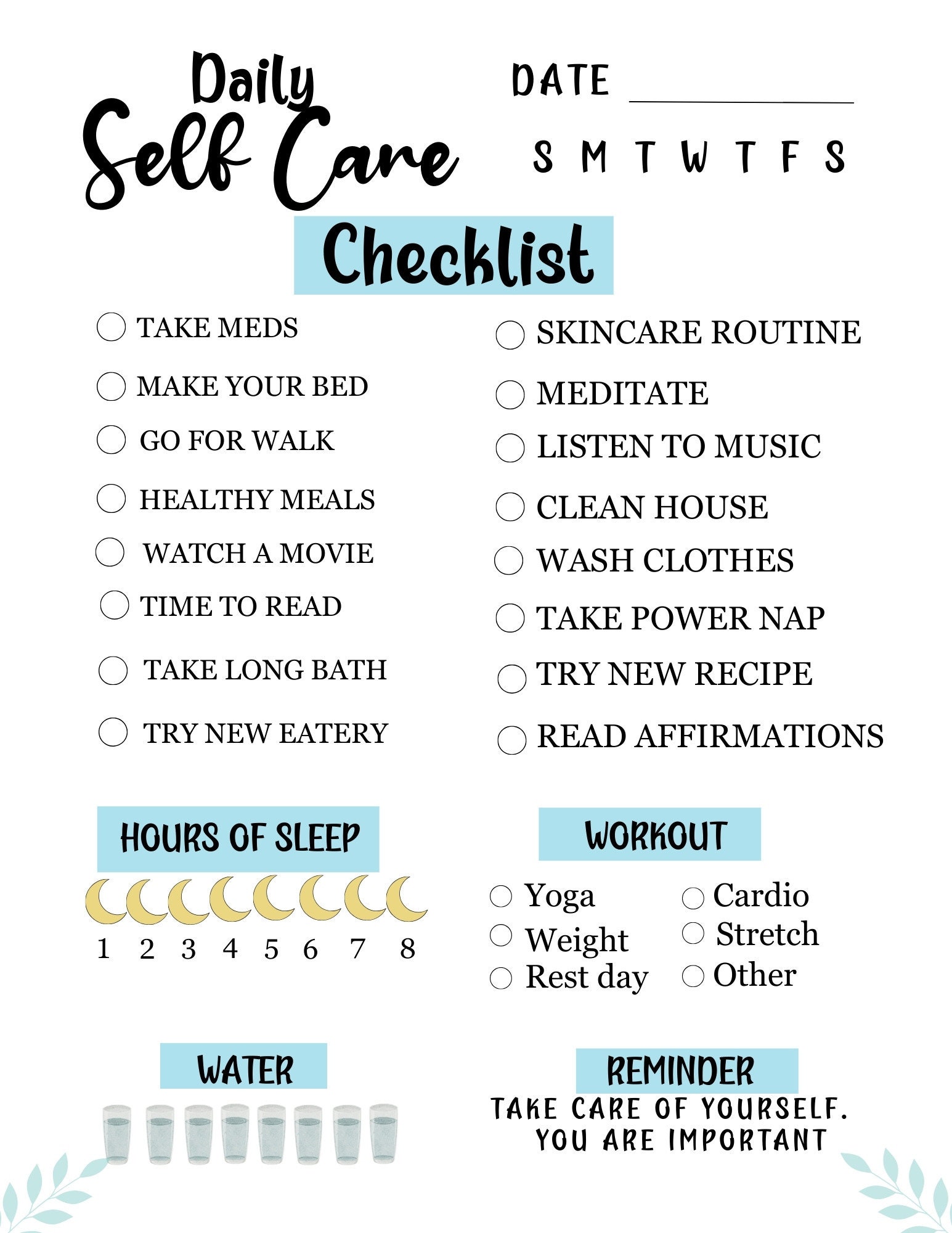 Self-care Planner Checklist. Mental Health Wellness Checklists. Well ...