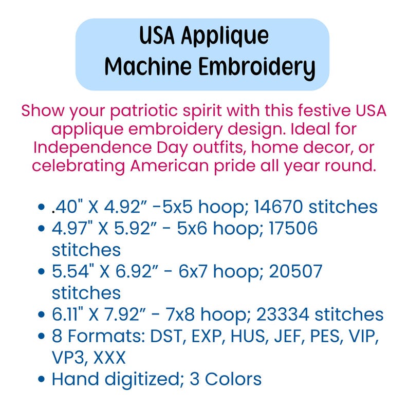 USA Applique Embroidery Design – Patriotic Machine Stitch Pattern for ...