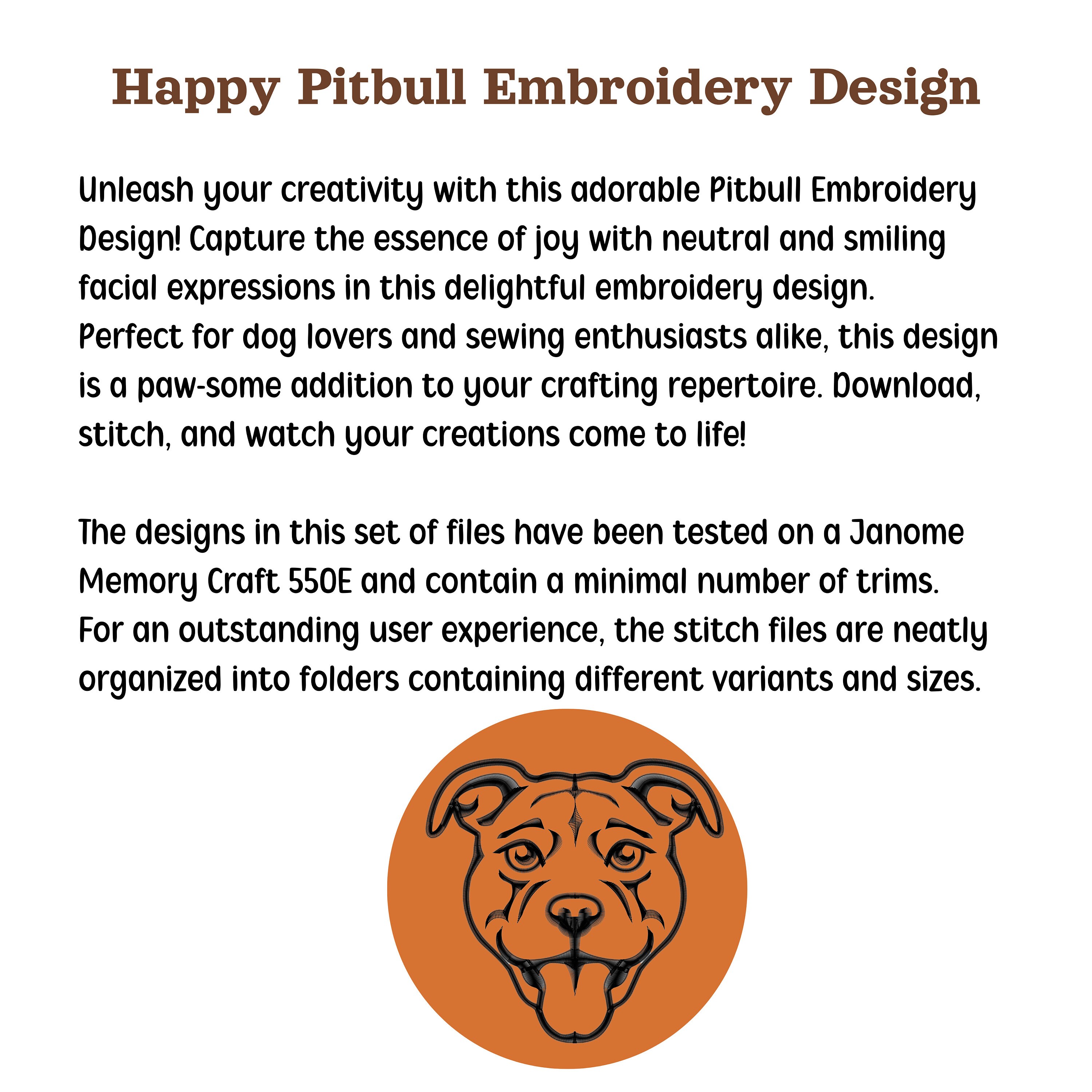 Happy Pitbull Embroidery Design. Digital Download of an Outlined ...