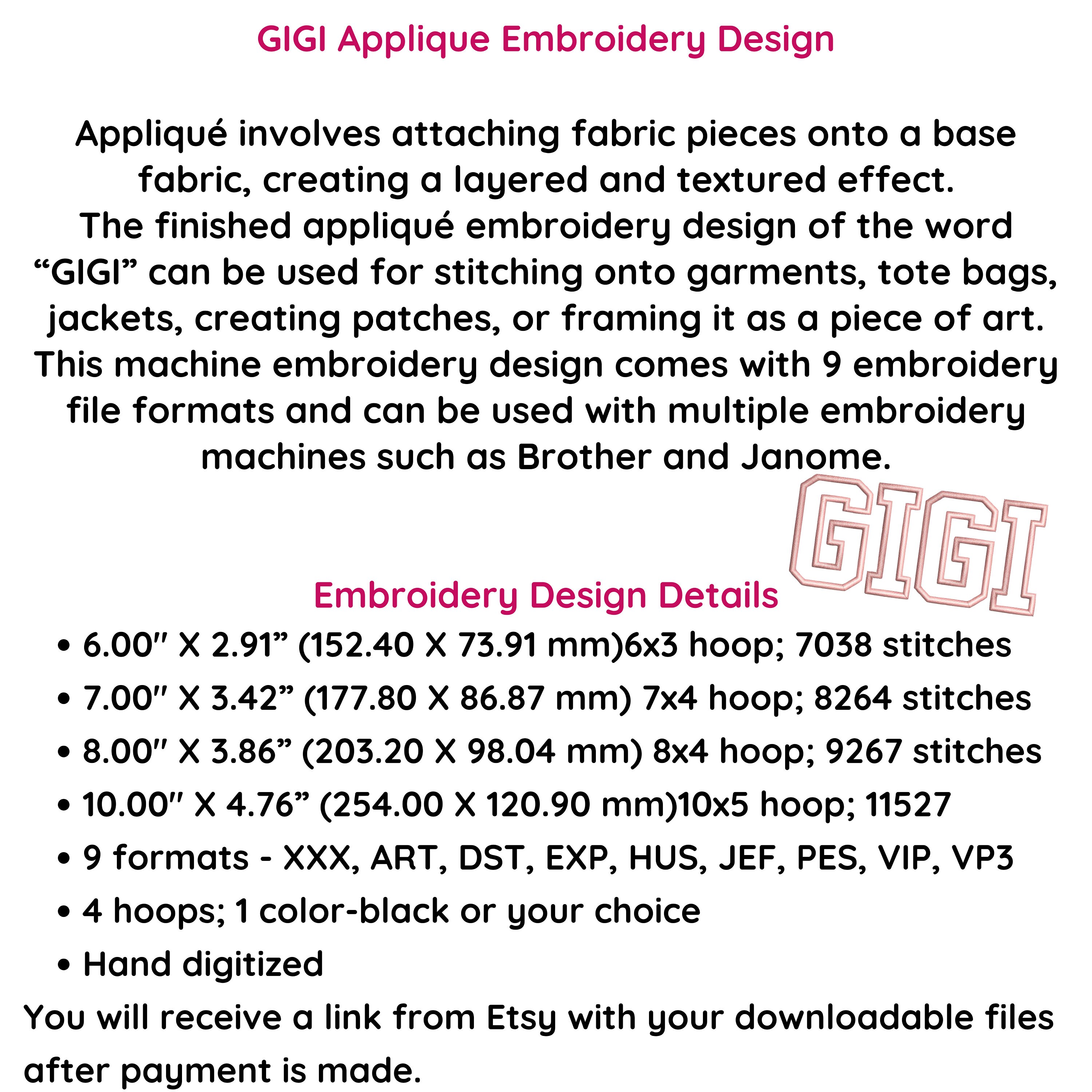 GIGI Machine Embroidery Applique Design Digital Download Pattern for ...