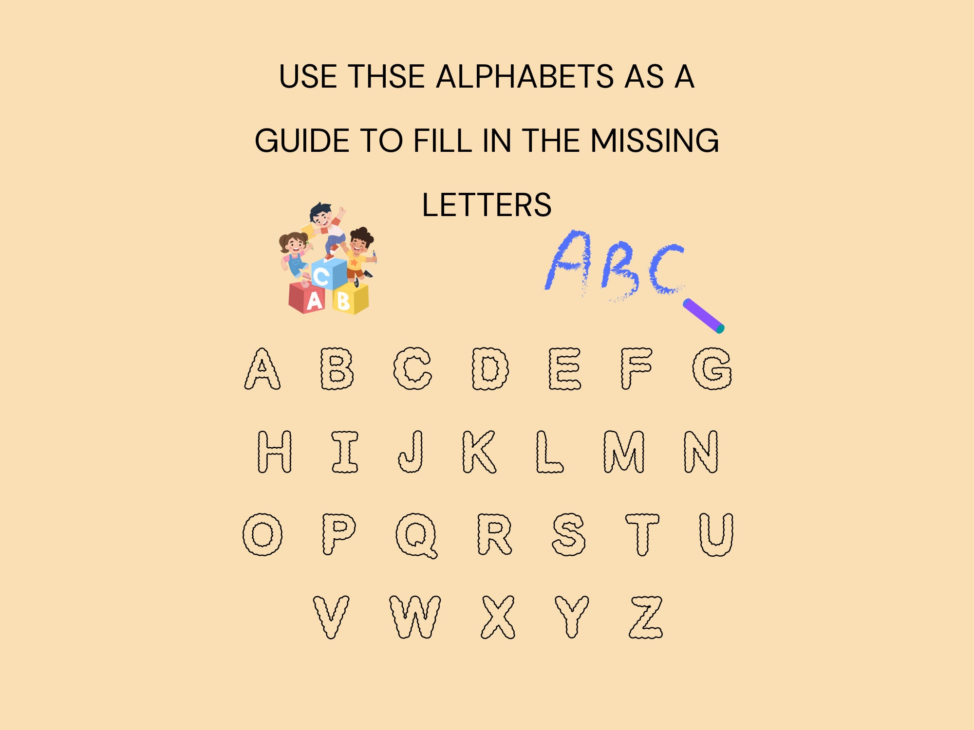 Find the Missing Alphabet, 1 Page Worksheet to Help Learn and Reinforce ...
