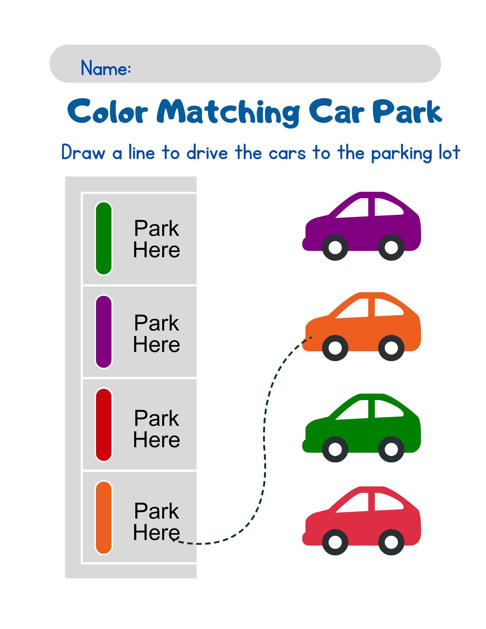 This Car Coloring Match Activity Sheet is Designed to Teach - Etsy