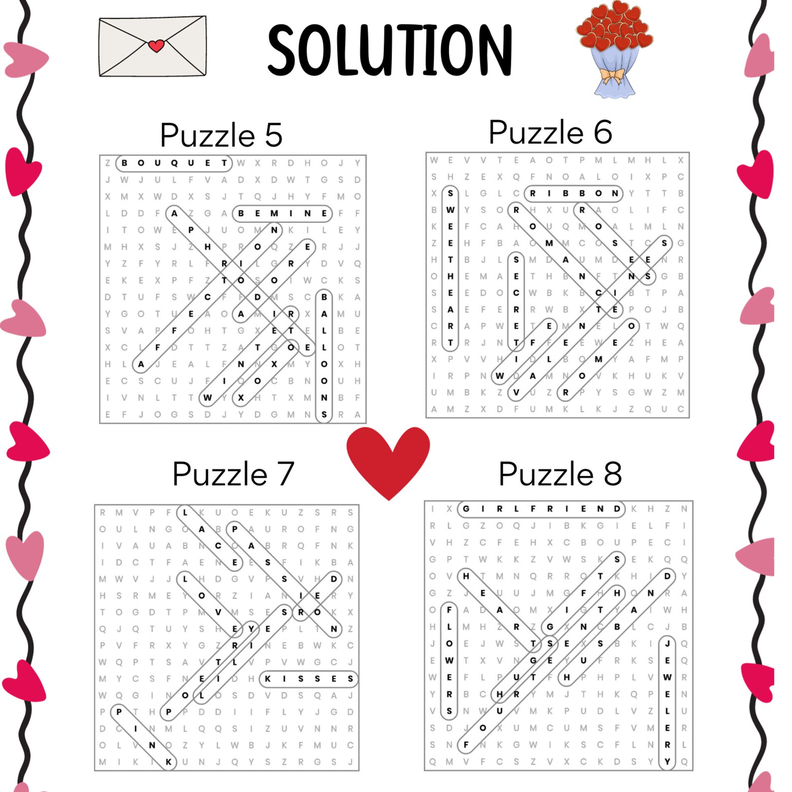 Valentines Day Word Find. Pages of Heart Invoking Puzzles for Kids ...