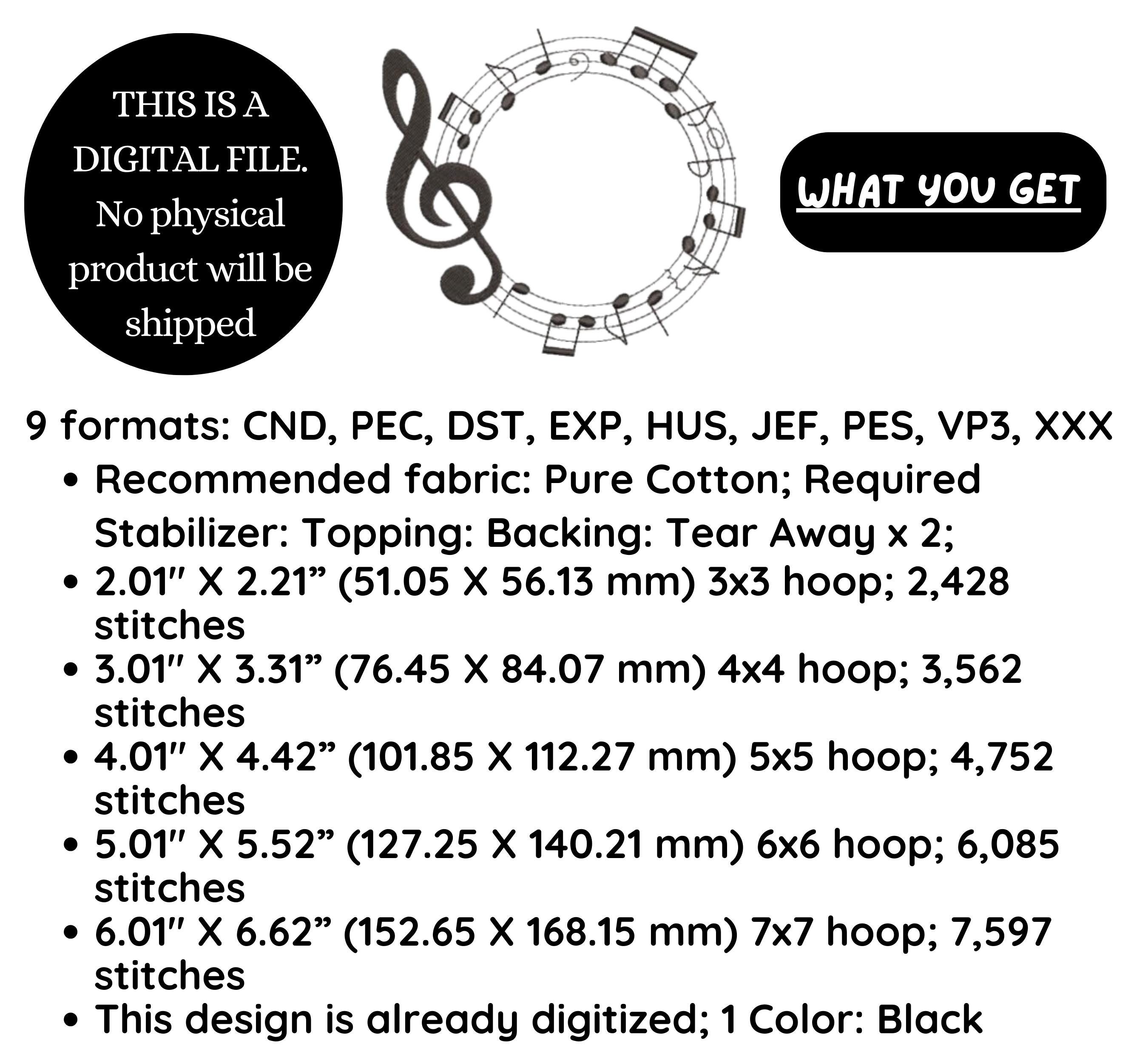 Music Notes Embroidery Design File. Create Custom Gifts on Apparel ...