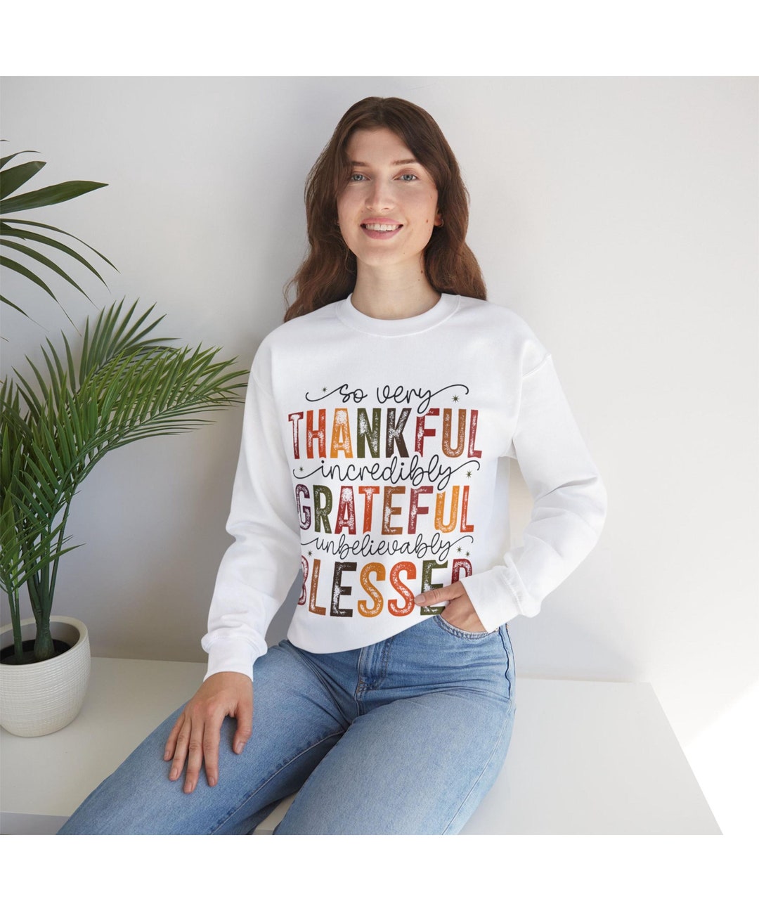 Thankful Grateful Blessed Gildan Sweatshirt – Cozy Fall Pullover ...