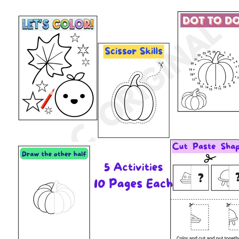 Kids Fall Activity Sheets. 50 Pages Fun Autumn Scissor Skills Drawing ...