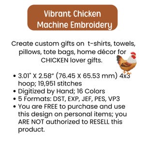 Vibrant Chicken Machine Embroidery Design - Colorful Farm Animal Stitch ...