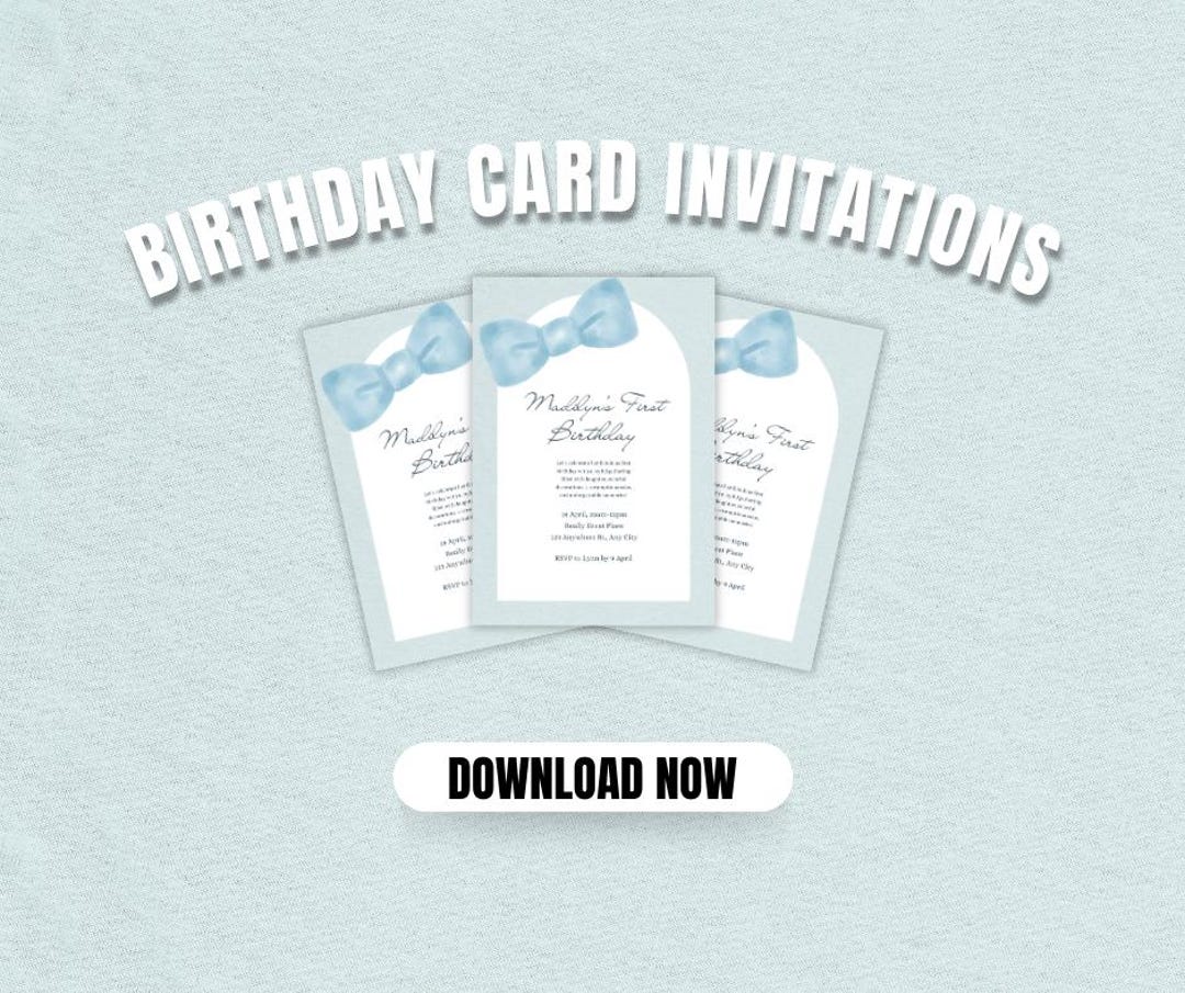 Blue Bow Birthday Invitation - Etsy