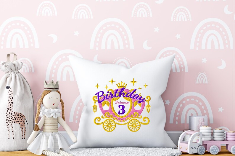 Third Birthday Princess Embroidery Design: 3 Sizes, 9 Formats (instant ...