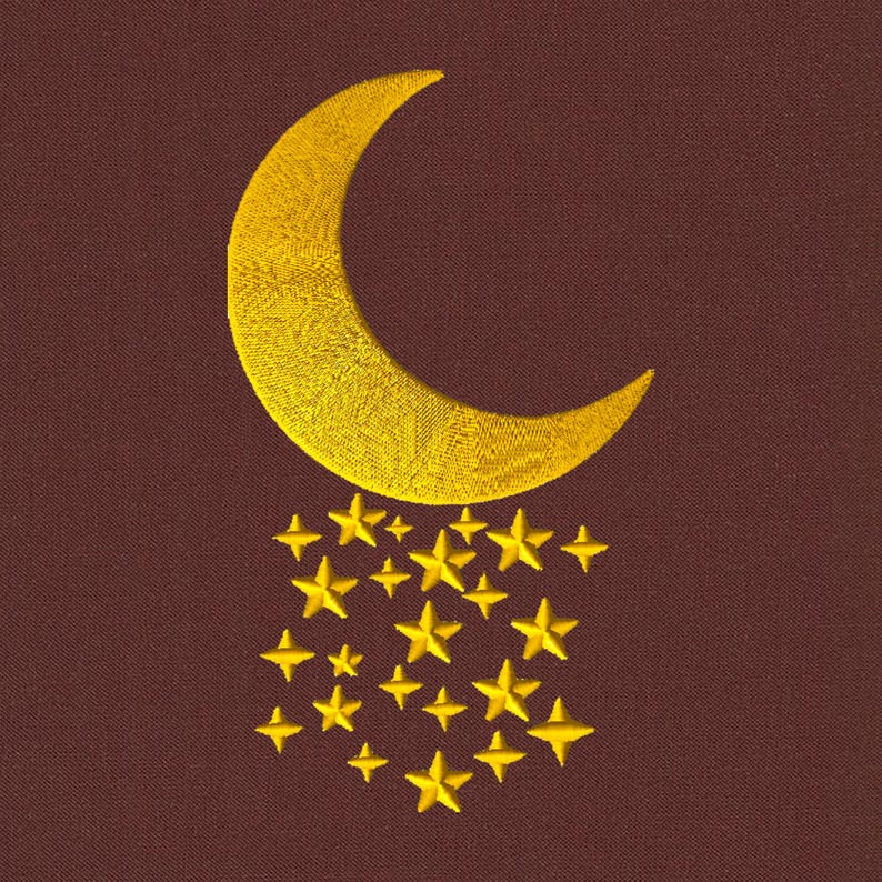 Moon and Stars Machine Embroidery Design: 5 Sizes, 9 Formats (instant ...