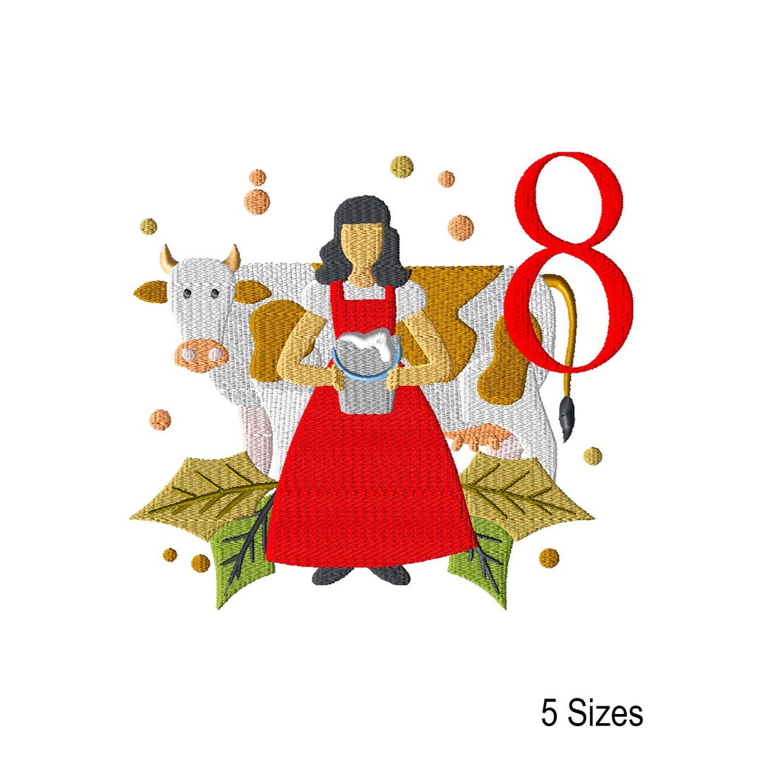 Eight Maids Milking Machine Embroidery Design: Instant Download 12 Days ...
