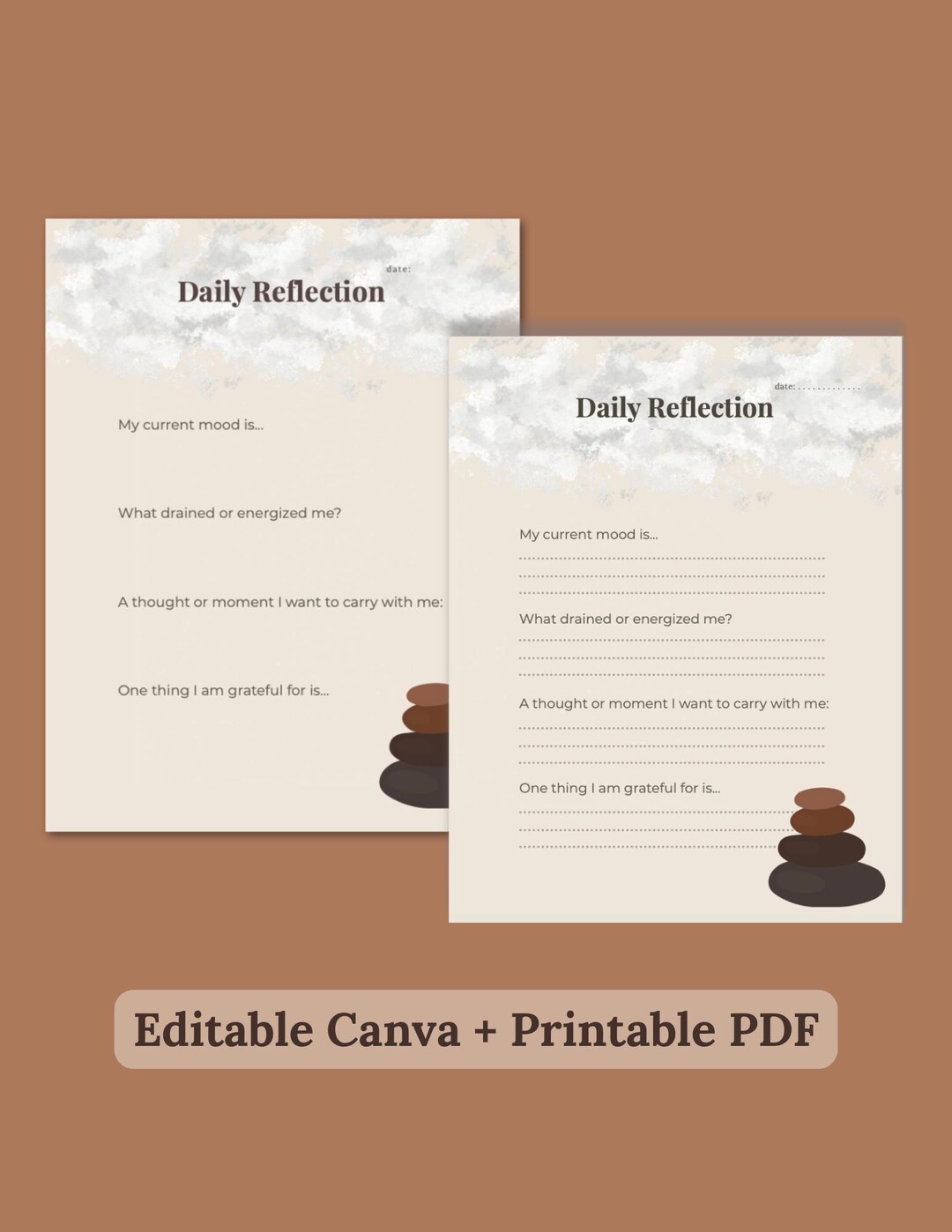 Daily Reflection Journal | Canva Template + Printable PDF | Minimalist ...