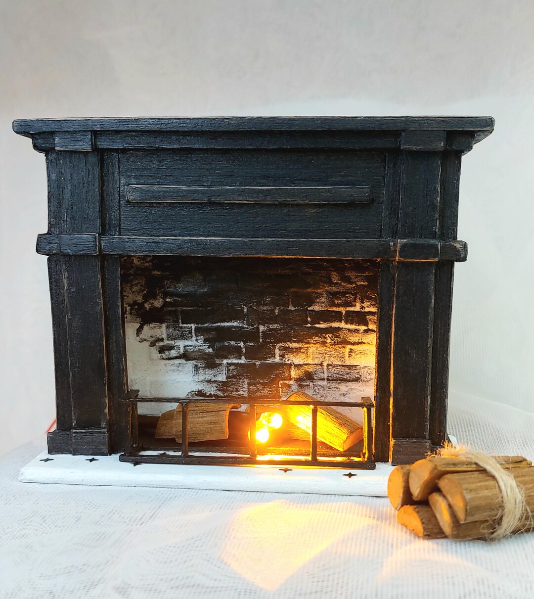 1:12 Scale Wooden Fireplace Mantel With Mini LED Lights - Etsy