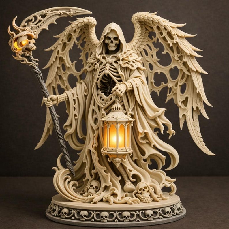 Baroque Grim Reaper Angel Statue STL - Ornate Gothic Death Angel Figure ...
