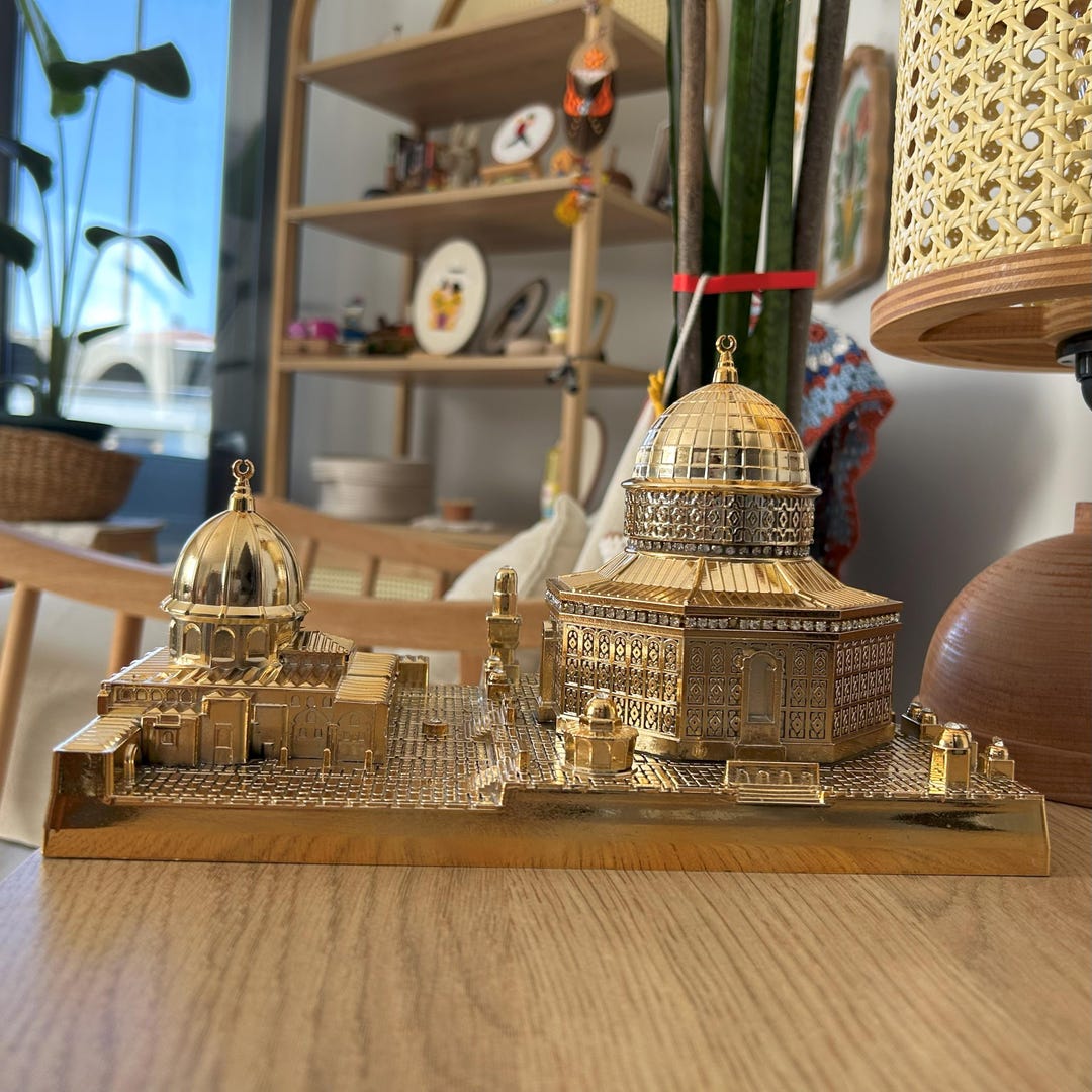 Masjid Al Aqsa Replica Figurine: Gold Gilded Islamic Home Decor, Muslim ...