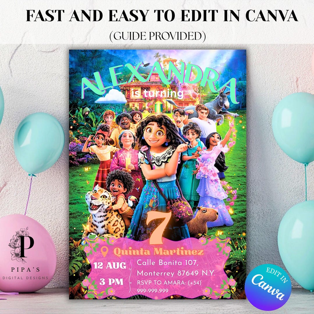 Editable Encanto Birthday Party Invite Canva Template Instant Download ...