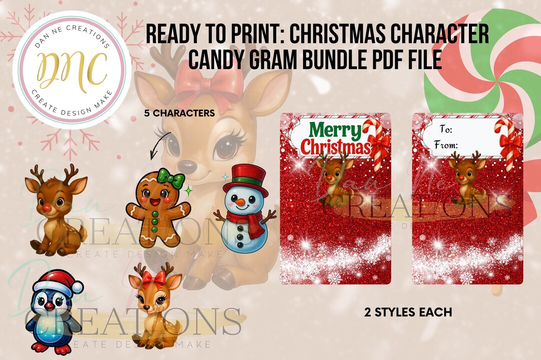 DFY Christmas Candy Gram Character PDF Bundle: Ready to Print - Etsy