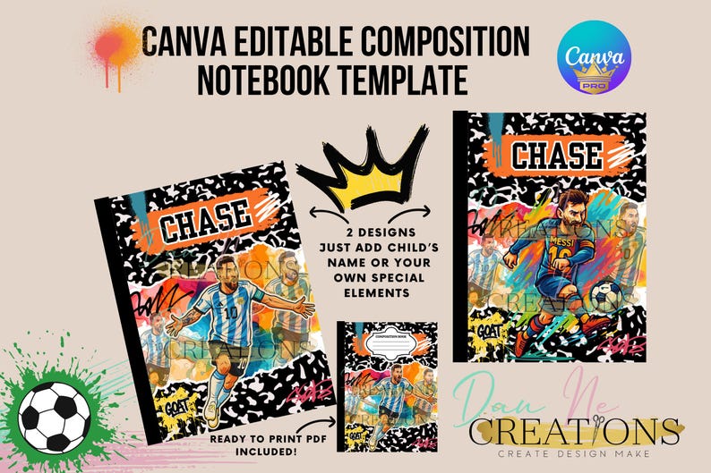 Soccer Composition Notebook Cover – Canva Template + Ready-to-print PDF ...