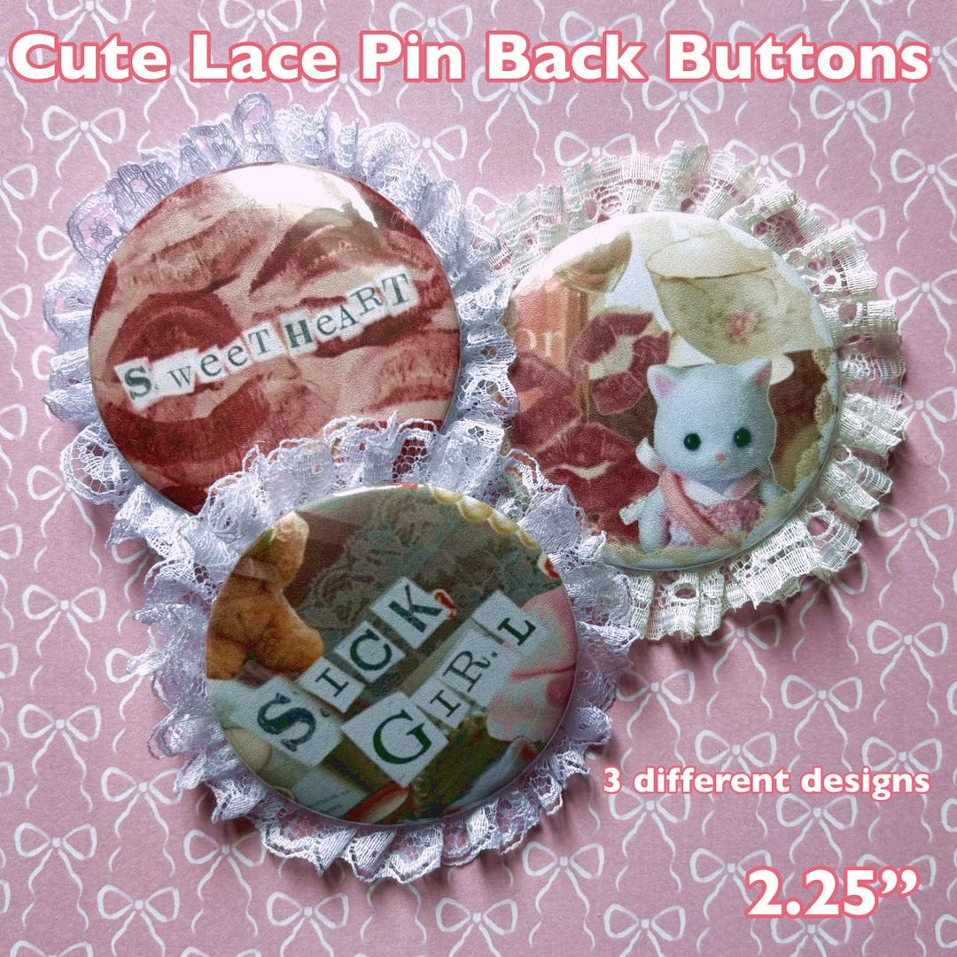 Lace Pin Back Vintage Coquette Aesthetic Buttons - Etsy