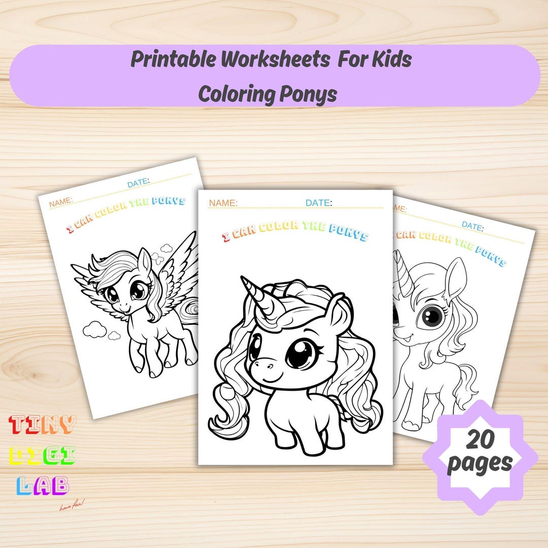 Ponys Coloring Book | Printable Toddler Workbook | Pony-themed for Kids ...