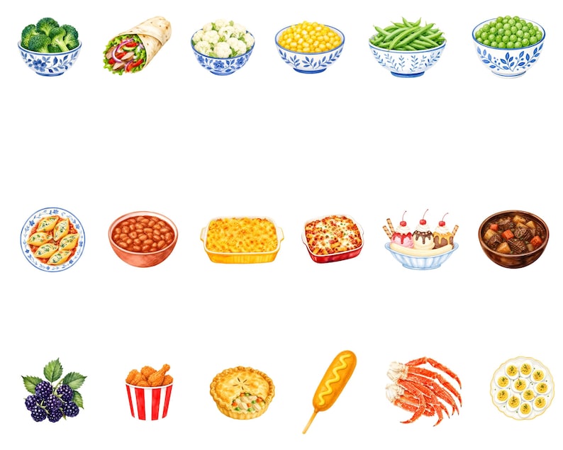 Watercolor Food Clipart Bundle: Fast Food, Desserts, Brunch, Dinner ...