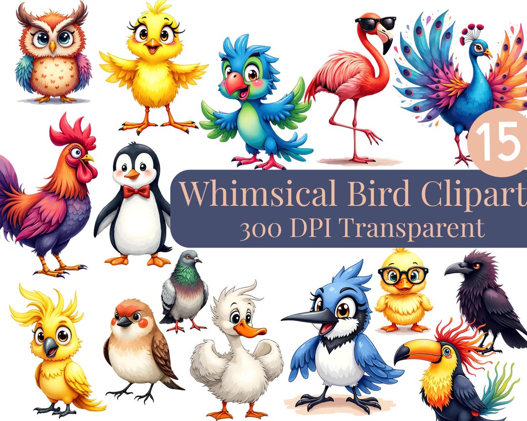 Whimsical Bird Clipart Bundle for Junk Journaling Cute Bird PNG for ...