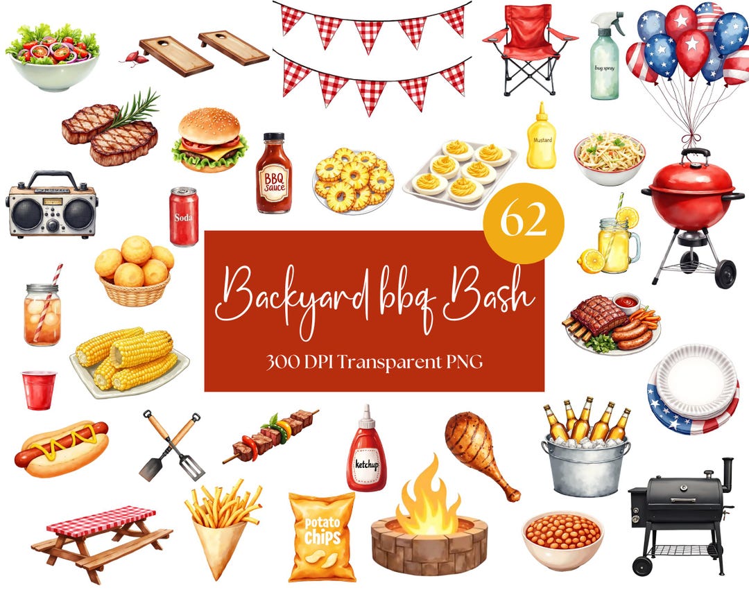 Watercolor BBQ Clipart Set: Summer Cookout Party Pngs (digital Download ...
