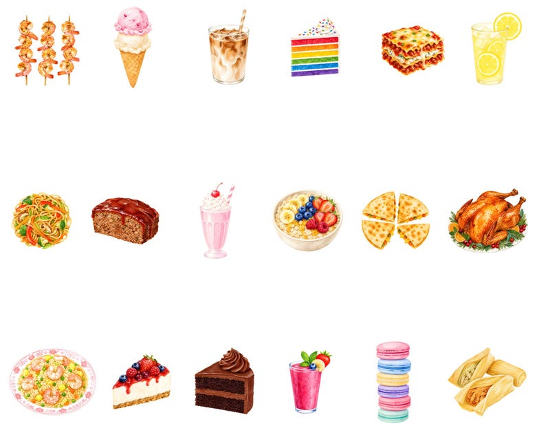 Watercolor Food Clipart Bundle: Fast Food, Desserts, Brunch, Dinner ...