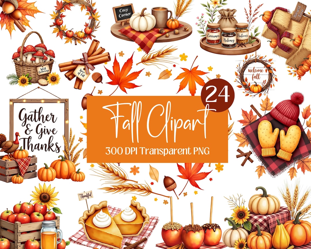 Fall Clipart Bundle: Watercolor Autumn PNG Graphics (digital Download ...