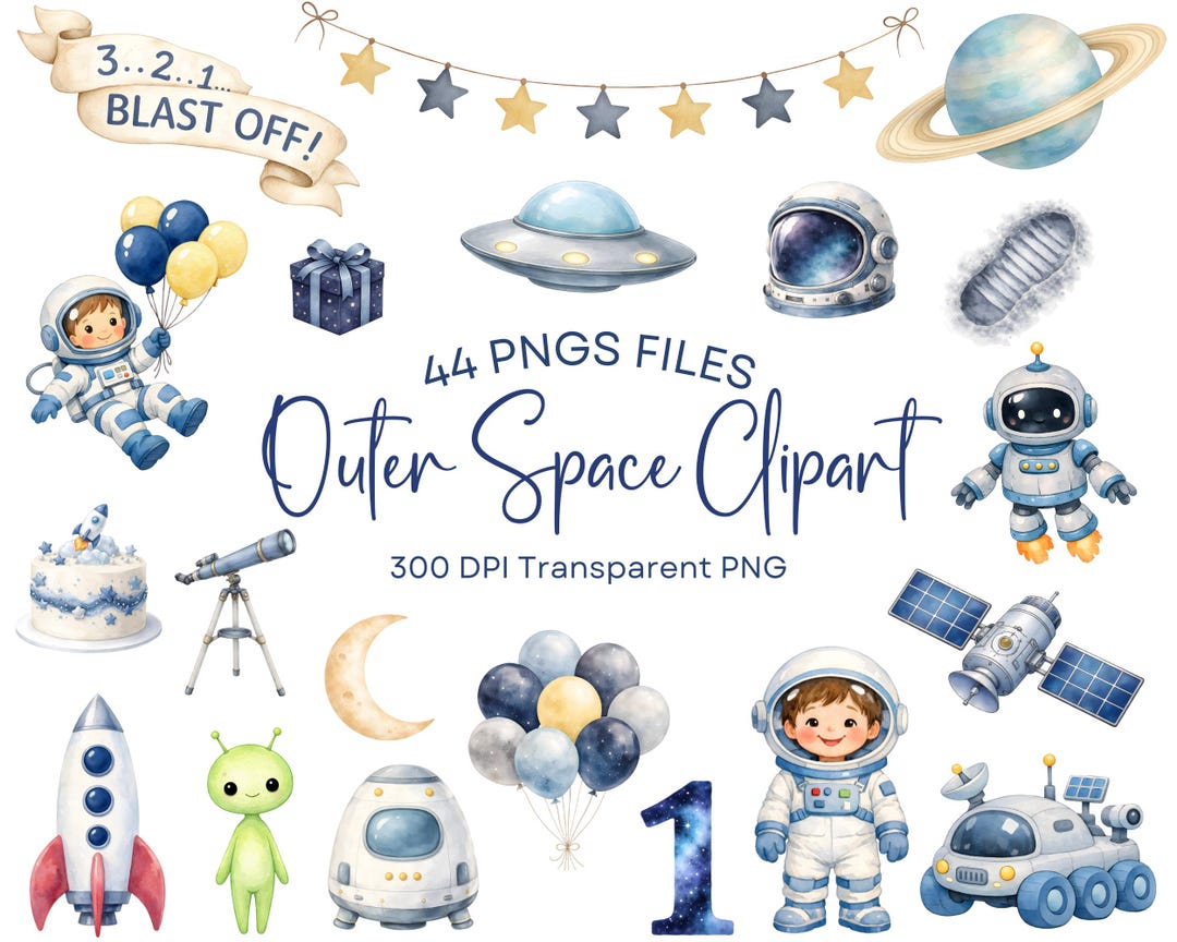 Outer Space Clipart Bundle – Watercolor Astronauts, Planets, Rockets ...