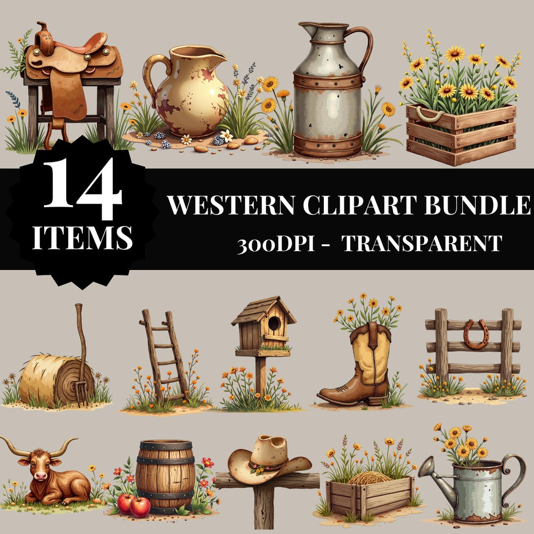 Rustic Western Watercolor Clipart Bundle, Digital Download ...