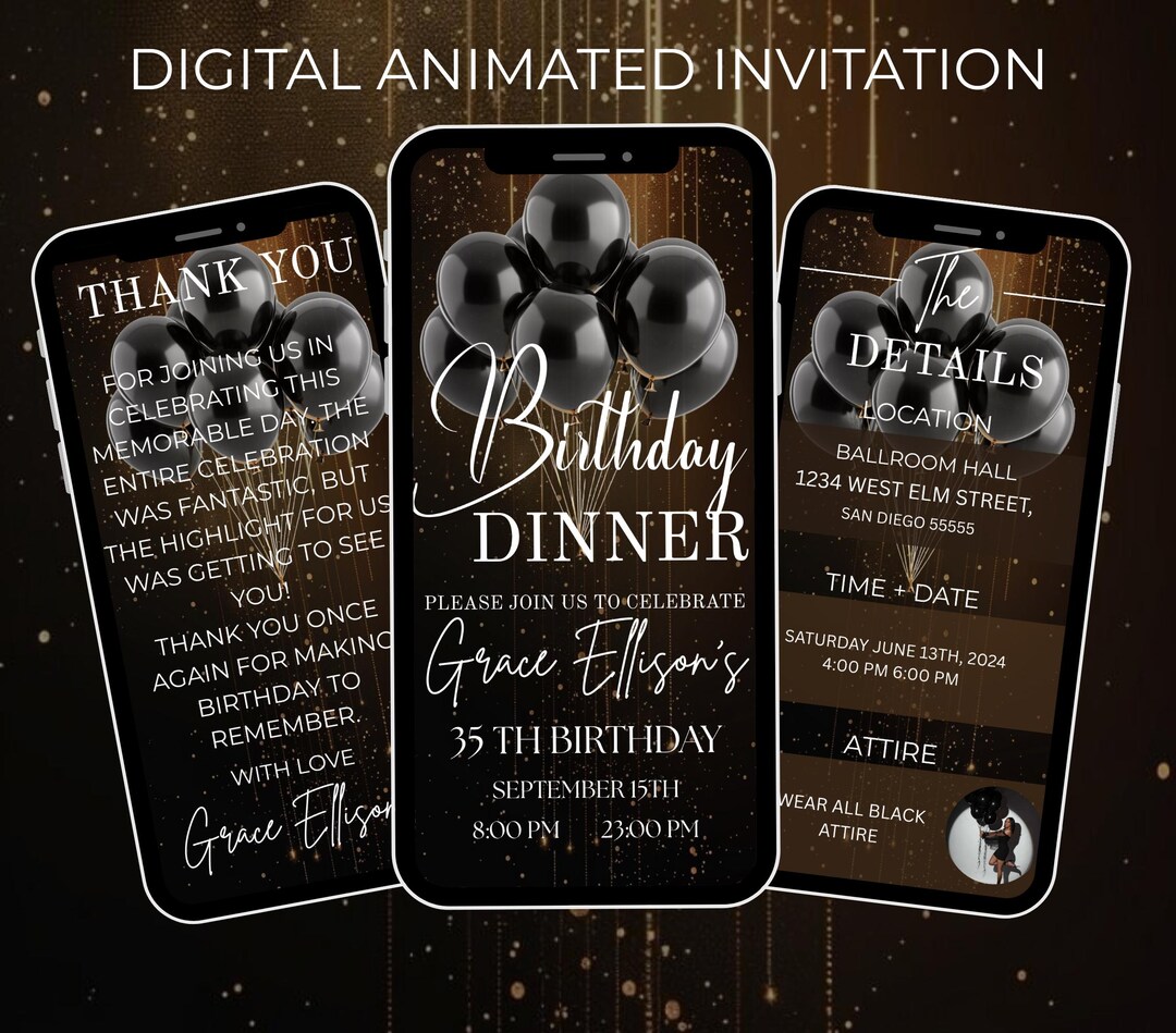 Birthday Dinner Video Invitation, Elegant Animated Party Template ...