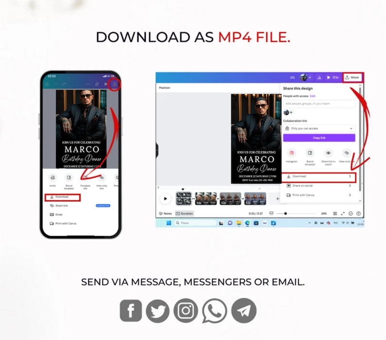 Men’s Black & Gold Birthday Video Invitation, Luxury Party Evite ...